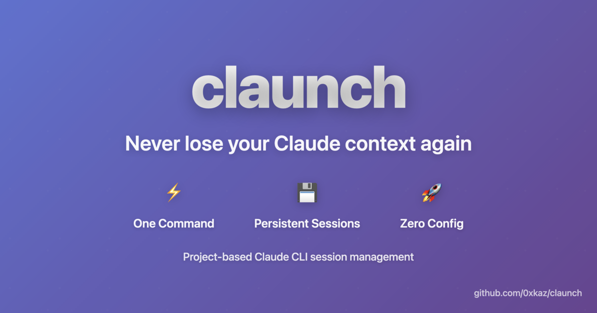 GitHub - 0xkaz/claunch: Project-based Claude CLI session manager with automatic tmux setup and ...