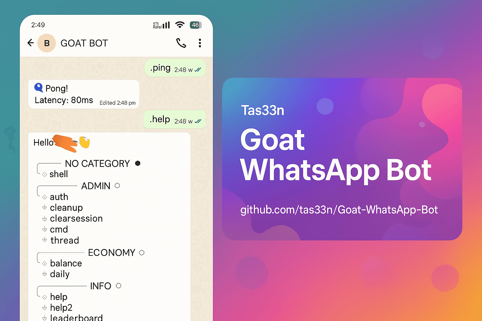 GitHub - tas33n/Goat-WhatsApp-Bot: A clean, modular, and production-ready WhatsApp chatbot using ...