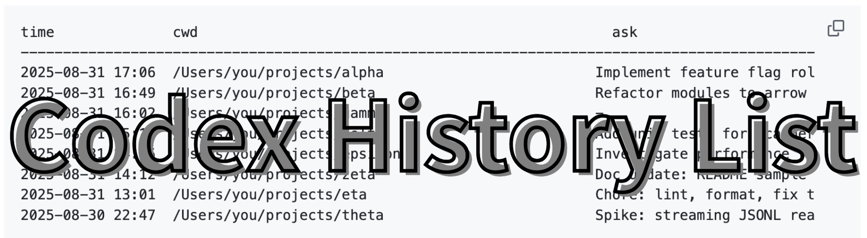 GitHub - shinshin86/codex-history-list: List Codex session histories from ~/.codex/sessions with ...
