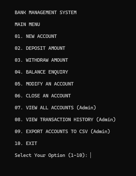 GitHub - TheBinaryBhatt/BANK-MANAGEMENT-SYSTEM: A comprehensive Bank Management System built in ...