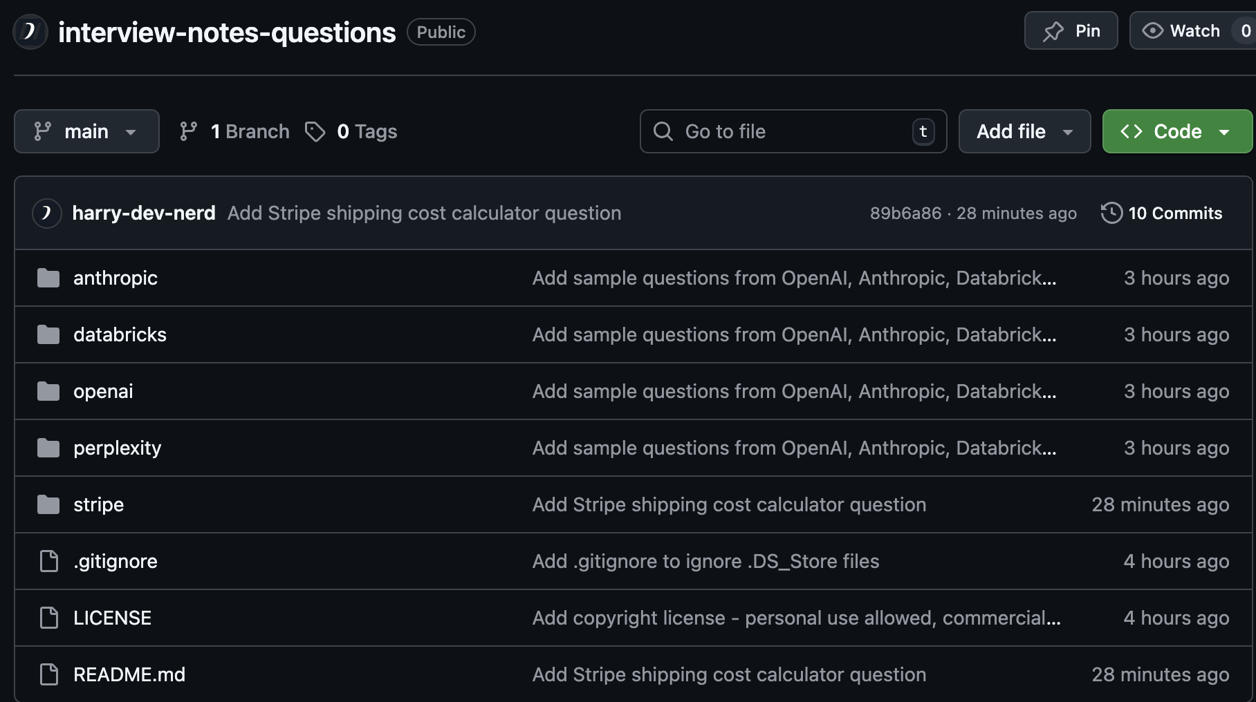Github for interview questions: OpenAI, Anthropic, xAI, Databricks, Stripe, Perplexity ...