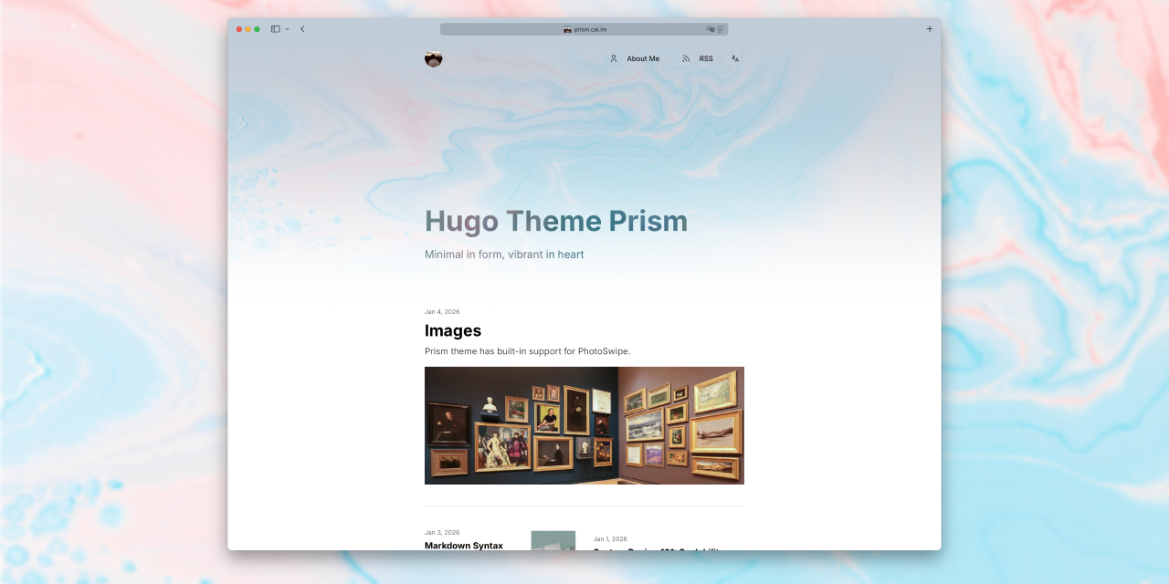 GitHub - CaiJimmy/hugo-theme-prism: Minimal in form, vibrant in heart / 极简于形，斑斓于心