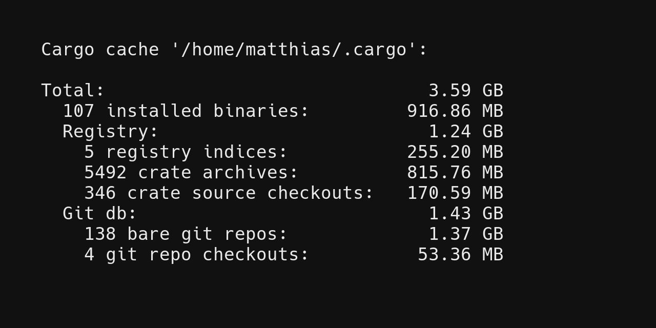 GitHub - matthiaskrgr/cargo-cache: manage cargo cache (${CARGO_HOME}, ~/.cargo/), print sizes of ...
