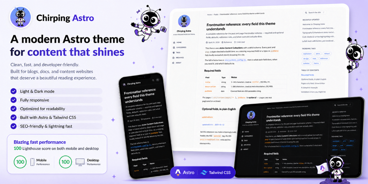 GitHub - kannansuresh/chirping-astro: Chirping Astro. An astro theme ...