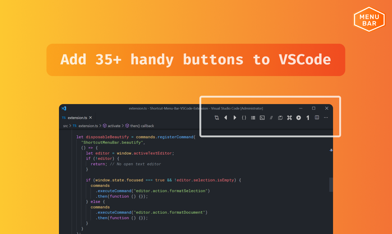 GitHub GorvGoyl Shortcut Menu Bar VSCode Extension Add Handy Buttons 