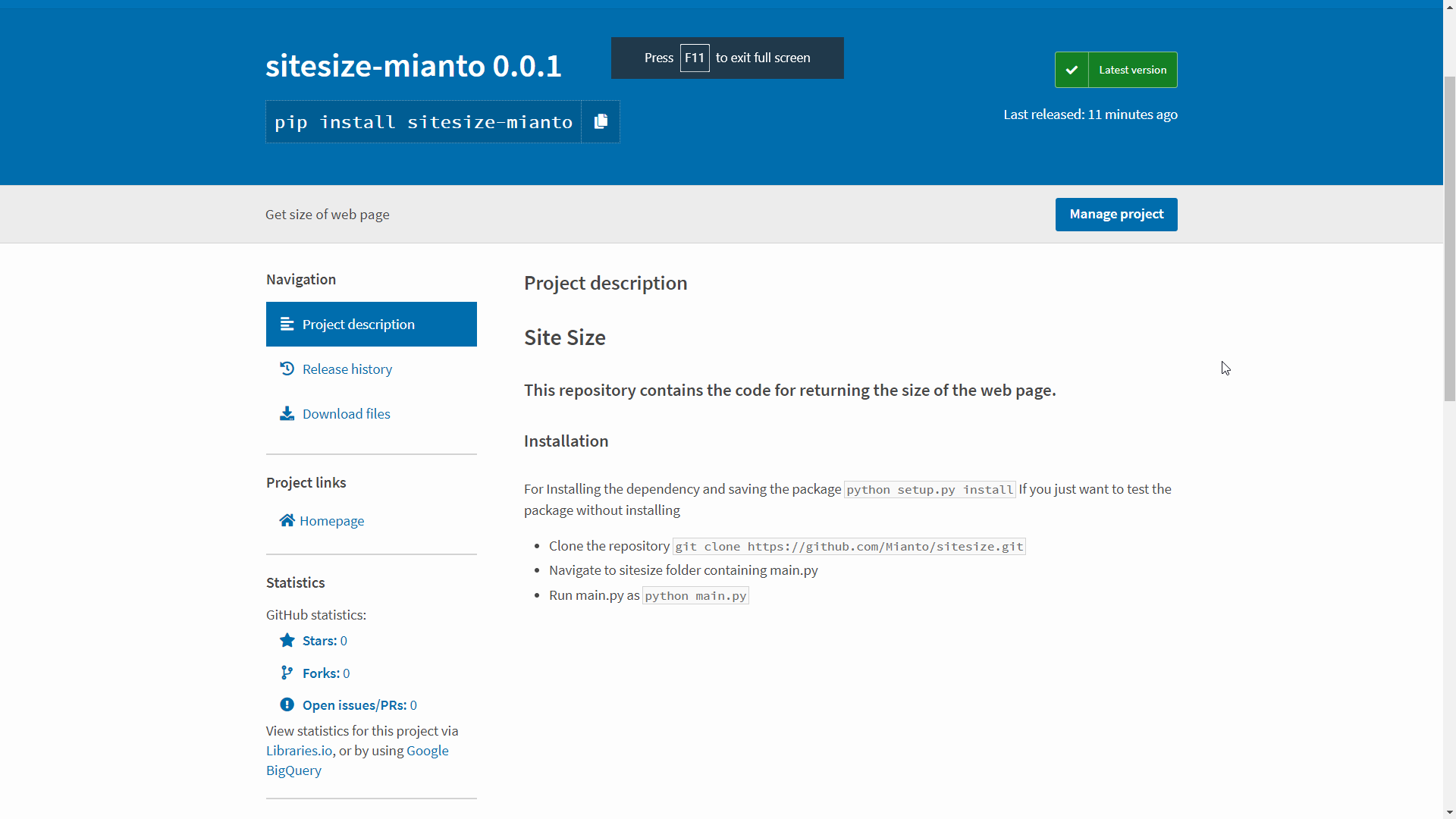 GitHub - Mianto/sitesize: Getting the size of the webpage using Python