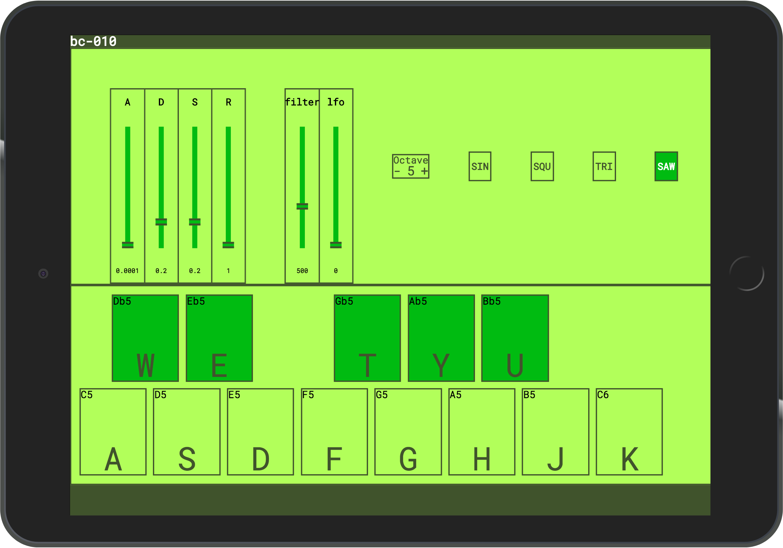 GitHub - bcimbali/bc-010: React-based monosynth built with Tone.js. Tone parameters are fully ...