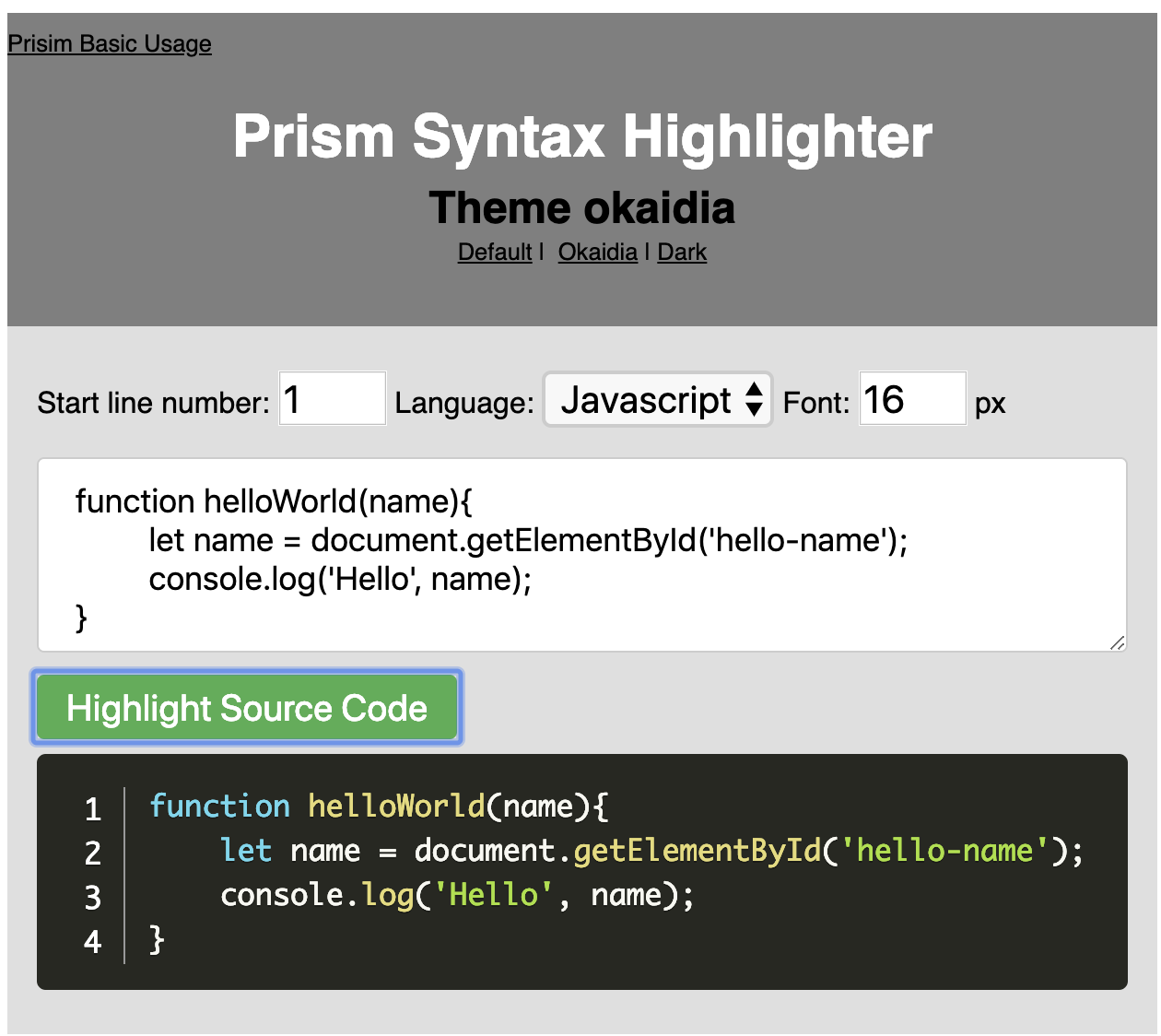GitHub MotionMaker prismjs copy paste highlighter tool Simple Web Page Using Prisim Color 