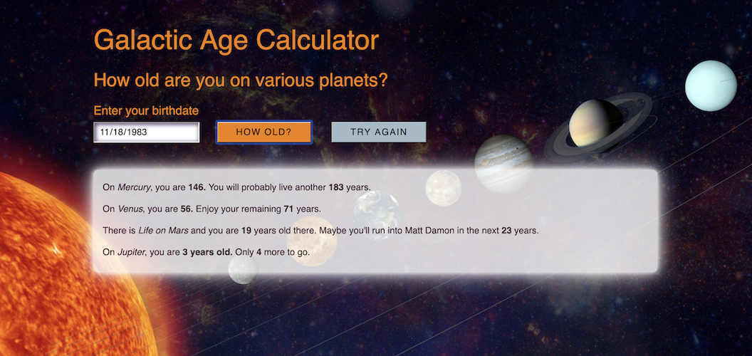 GitHub - TracyRe/galactic-age-calculator: Calculates a person's age on ...