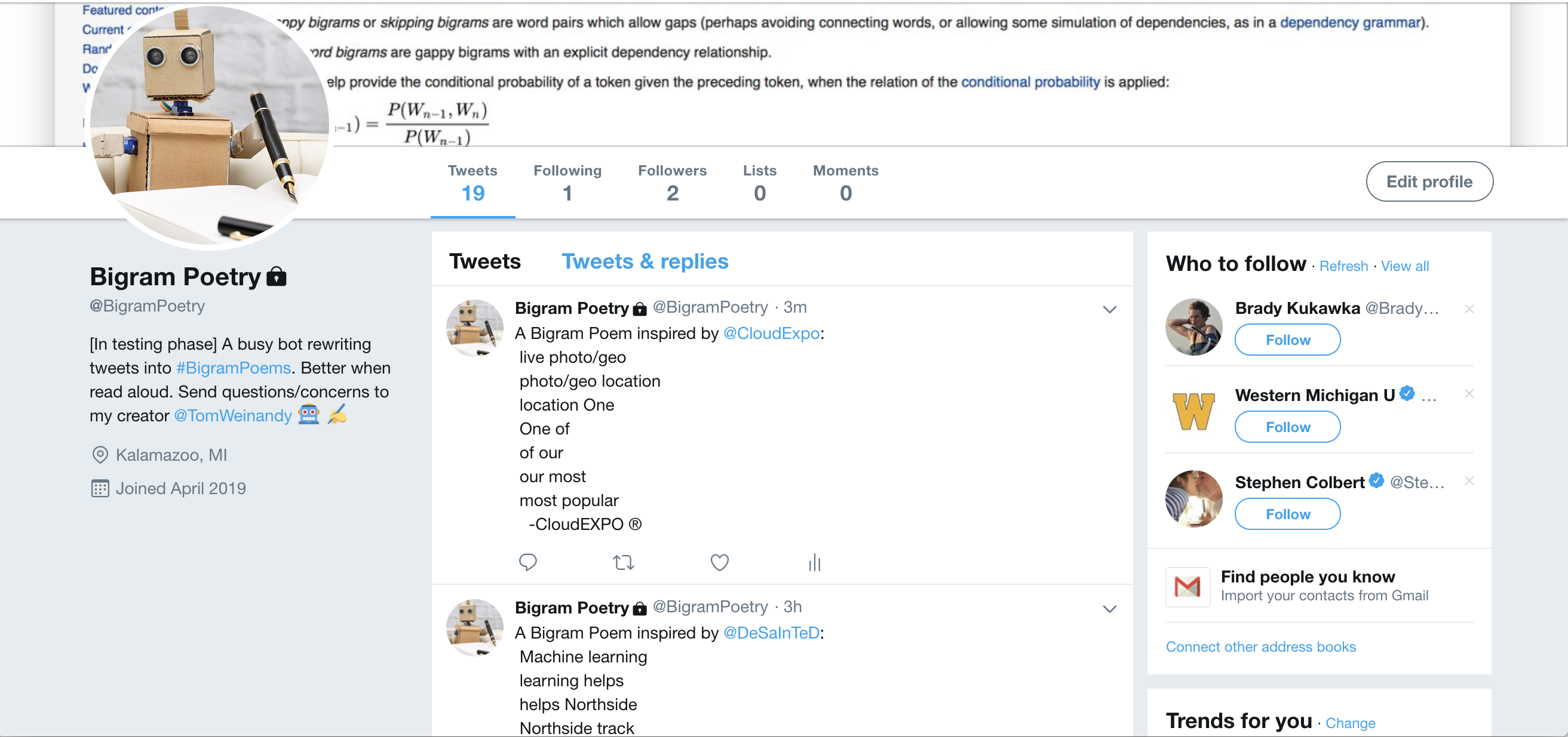 GitHub - tomweinandy/bigram_poetry: A busy bot rewriting tweets into ...