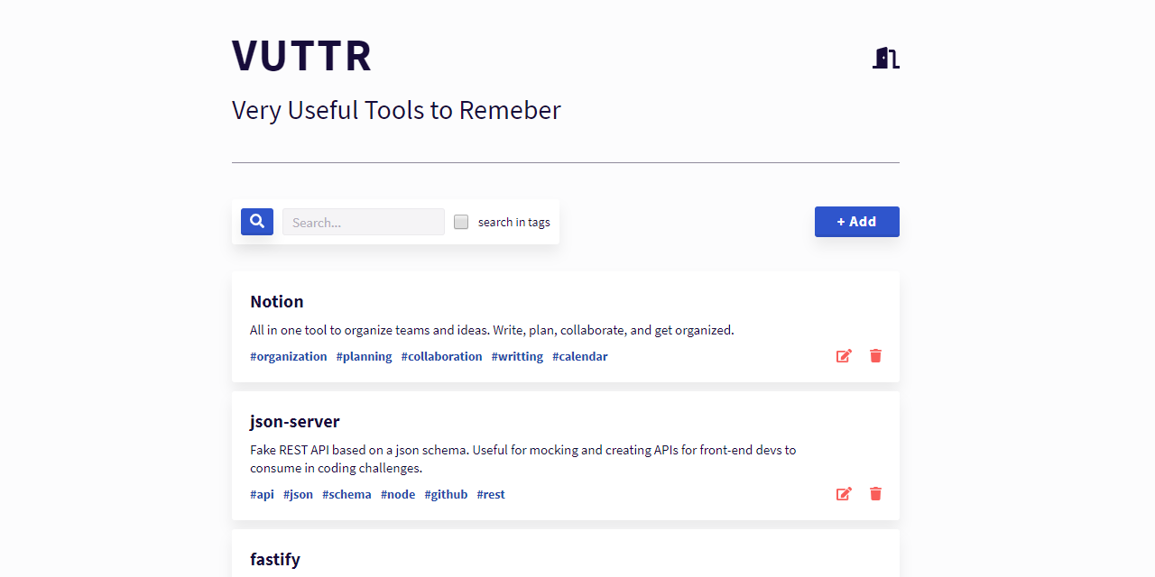 GitHub - CaioQuirinoMedeiros/vuttr_web: VUTTR (Very Useful Tools To Remeber)