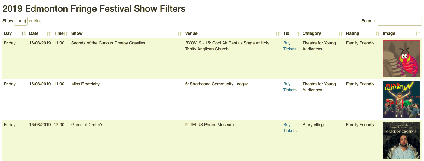 GitHub - korymath/fringe-finder: 2019 Edmonton Fringe Festival Show Finder