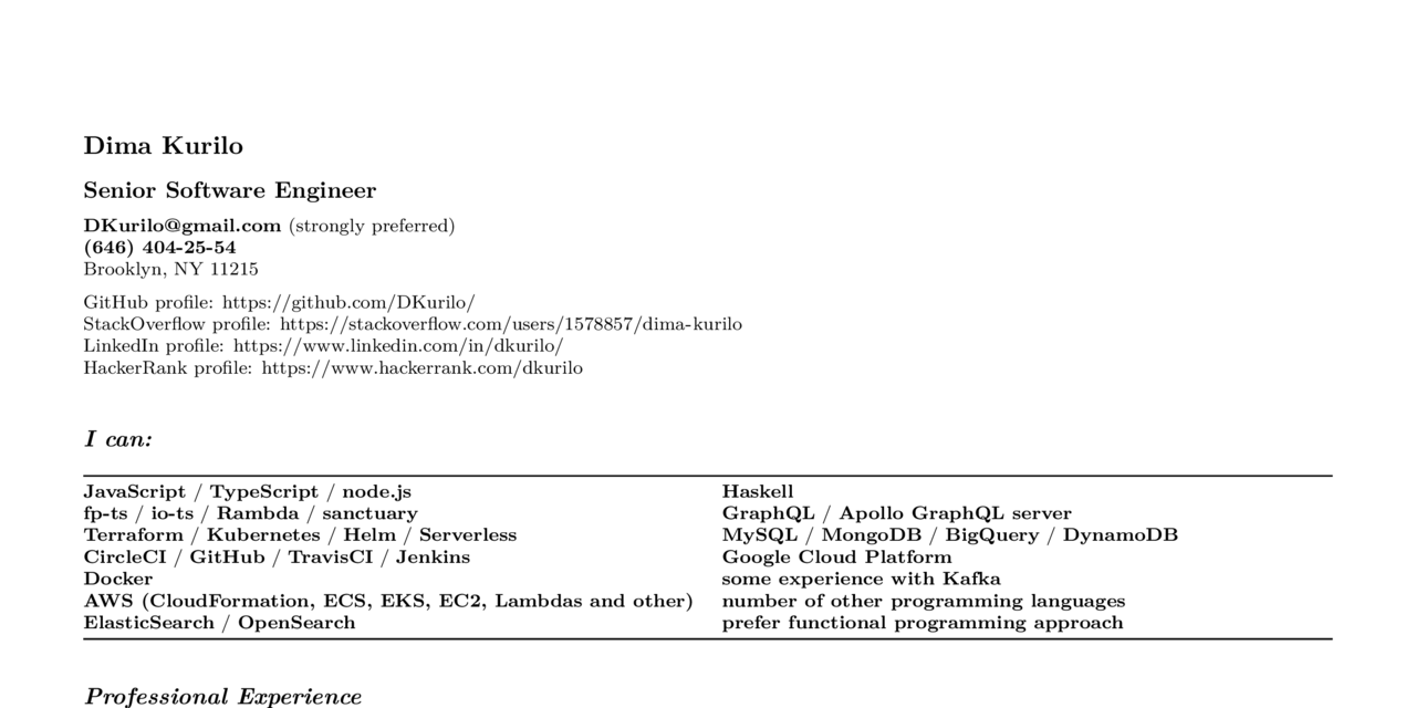 GitHub - DKurilo/dima-kurilo-resume: Just my resume