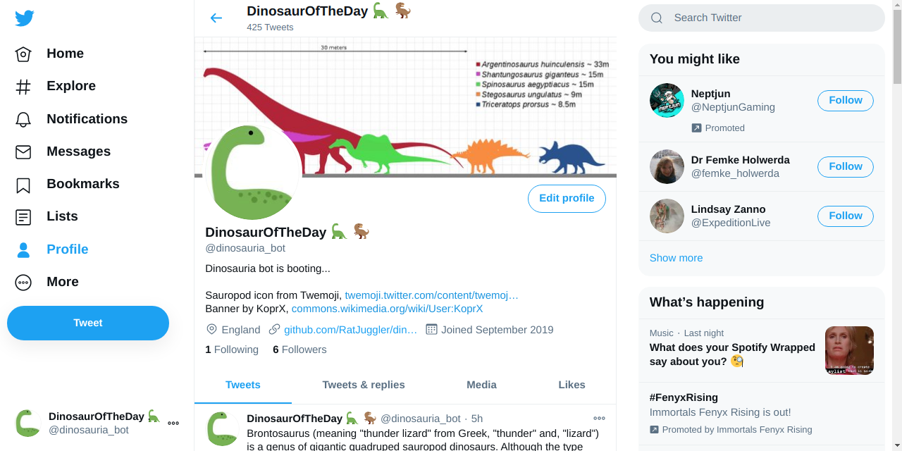 GitHub - RatJuggler/dinosauria-bot: Dinosaur of the Day Twitter bot ...