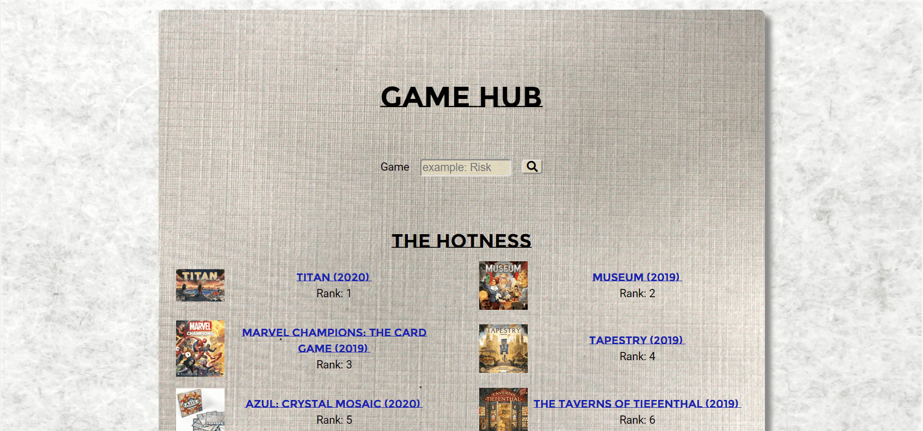 GitHub - SterlingDWatts/game_hub: A web app for discovering board games ...