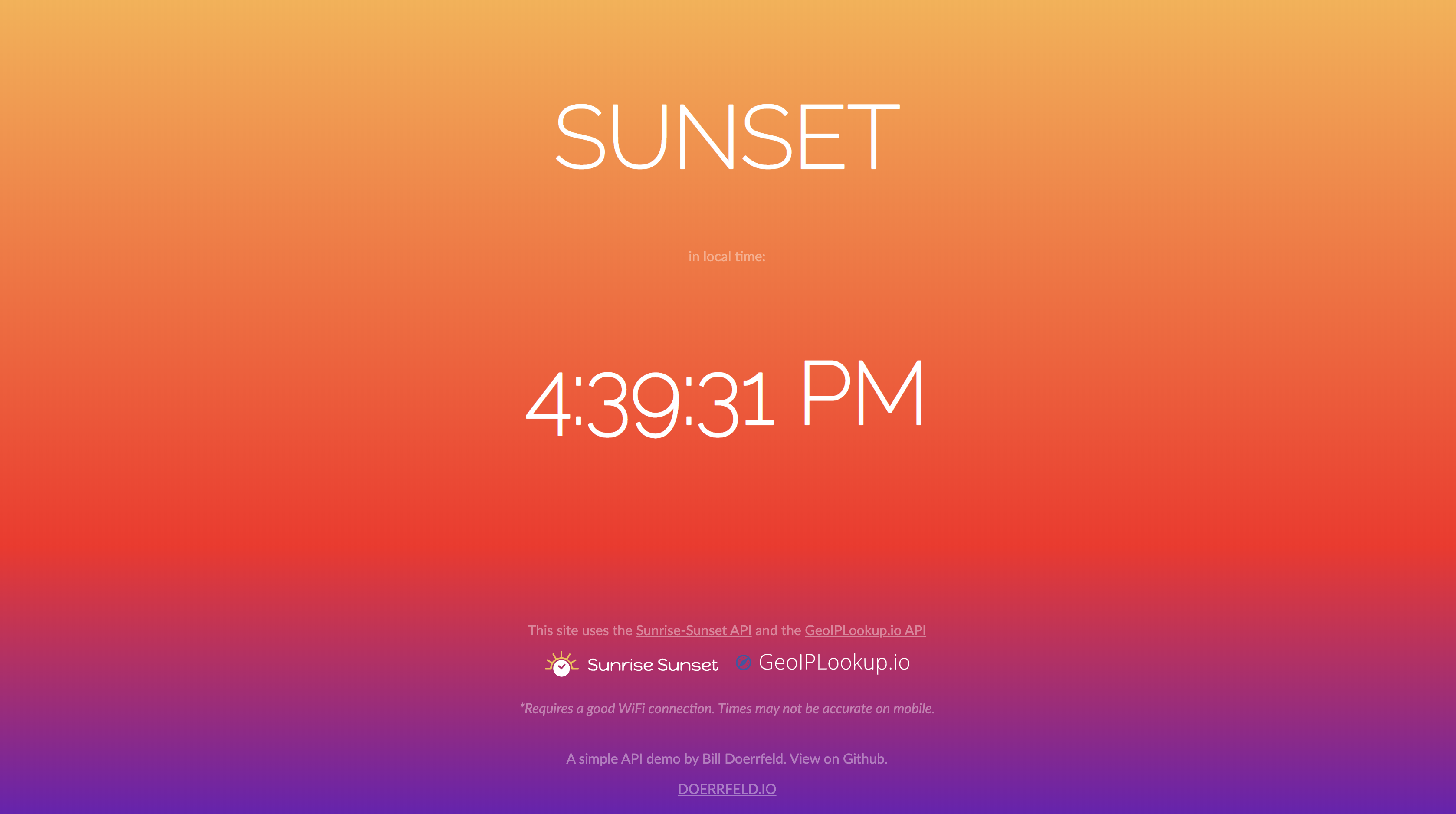 GitHub - doerrfeldbill/sunset: A super simple website that uses open ...