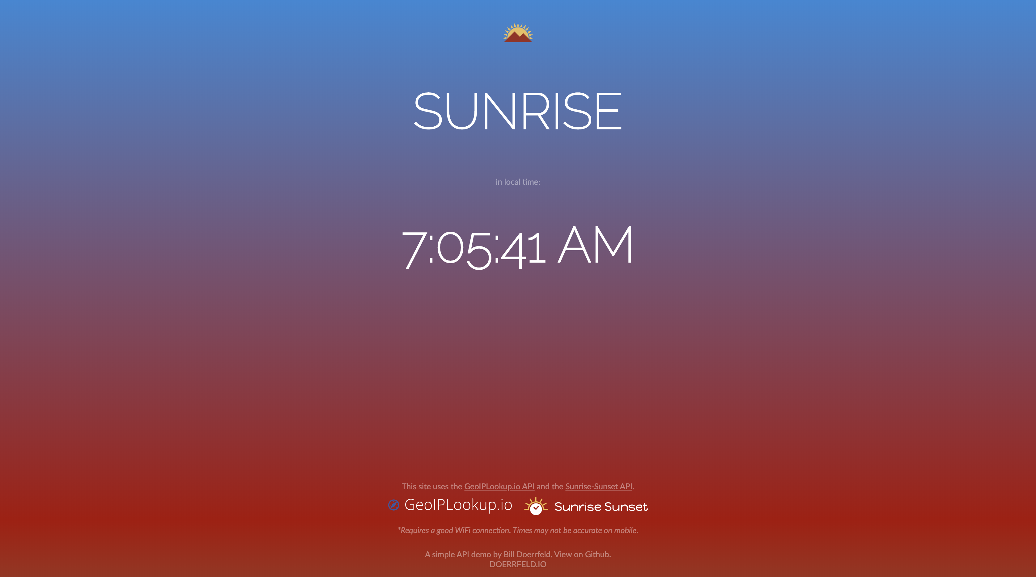GitHub - doerrfeldbill/sunrise: A super simple website that uses open ...