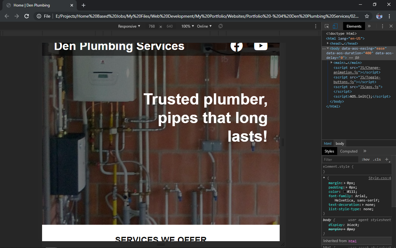 GitHub - cgino20/Den-Plumbing-Services: My portfolio website for a one page promotional plumbing ...