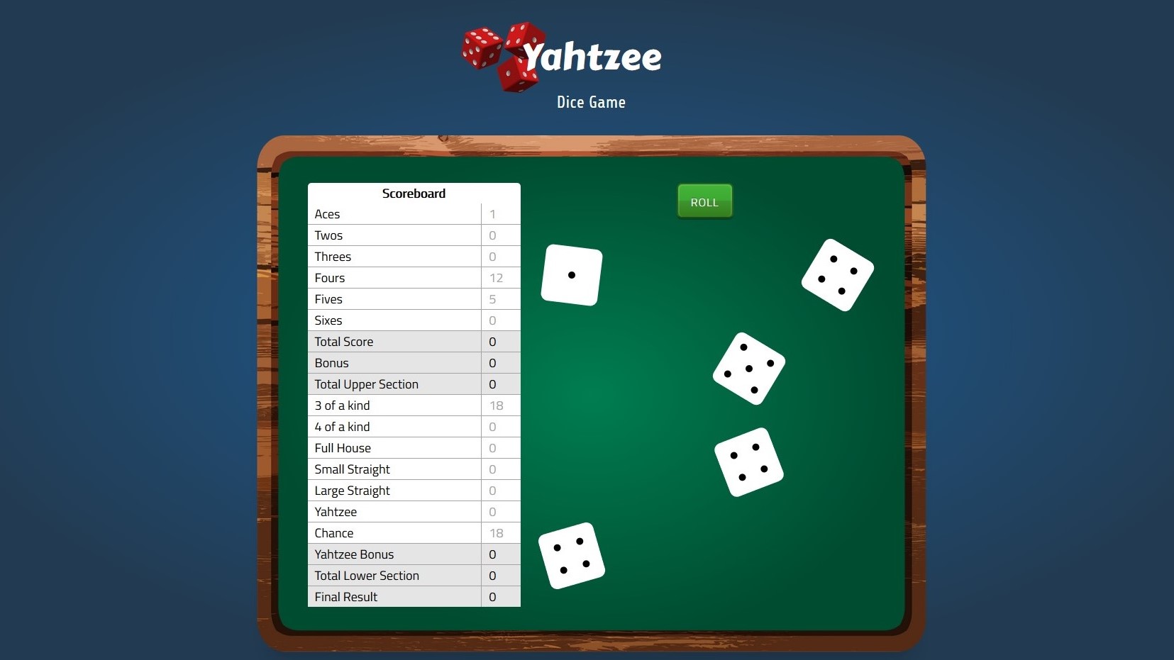 GitHub - pavkrol/yahtzee: Yahtzee Game