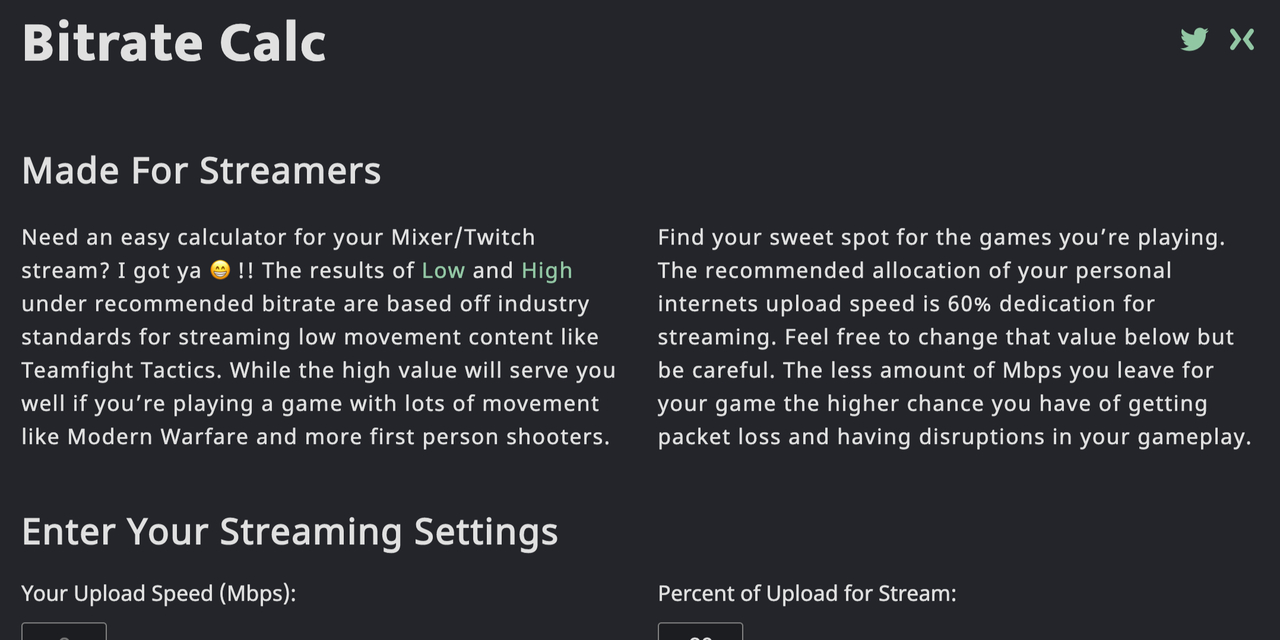 GitHub - cory-tanner/bitratecalc: Bitrate Calculator