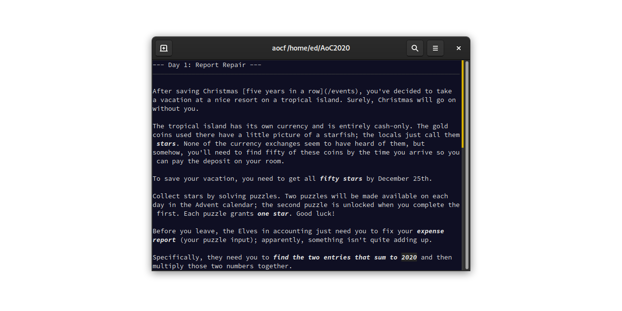 GitHub - nuxeh/aocf: A CLI tool (and also crate) for Advent of Code (https://adventofcode.com/)