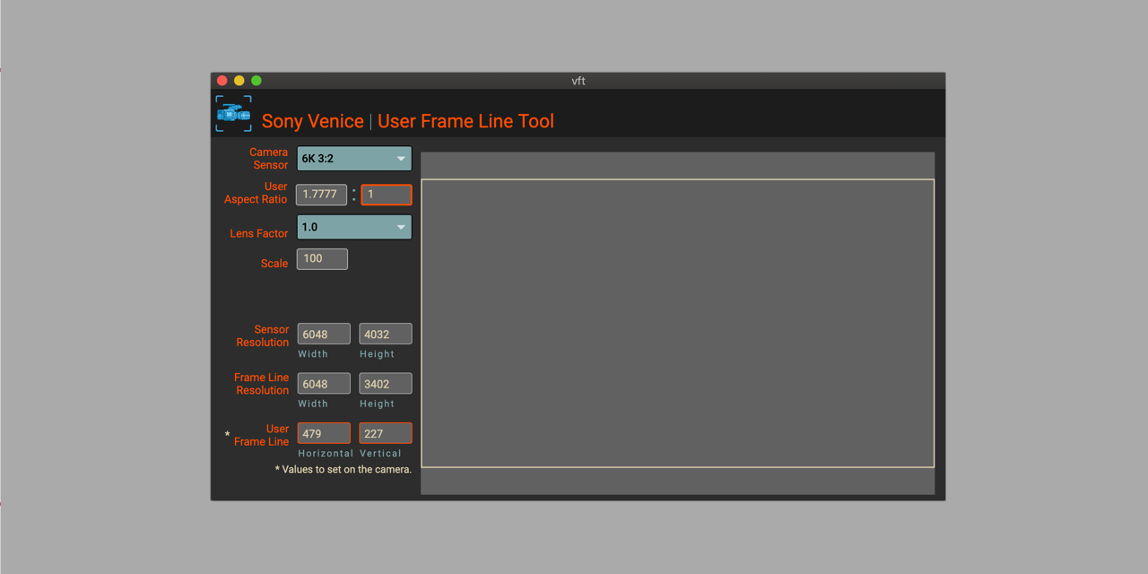 GitHub - nstrauser/vft: Sony Venice user Frame Line Calculator
