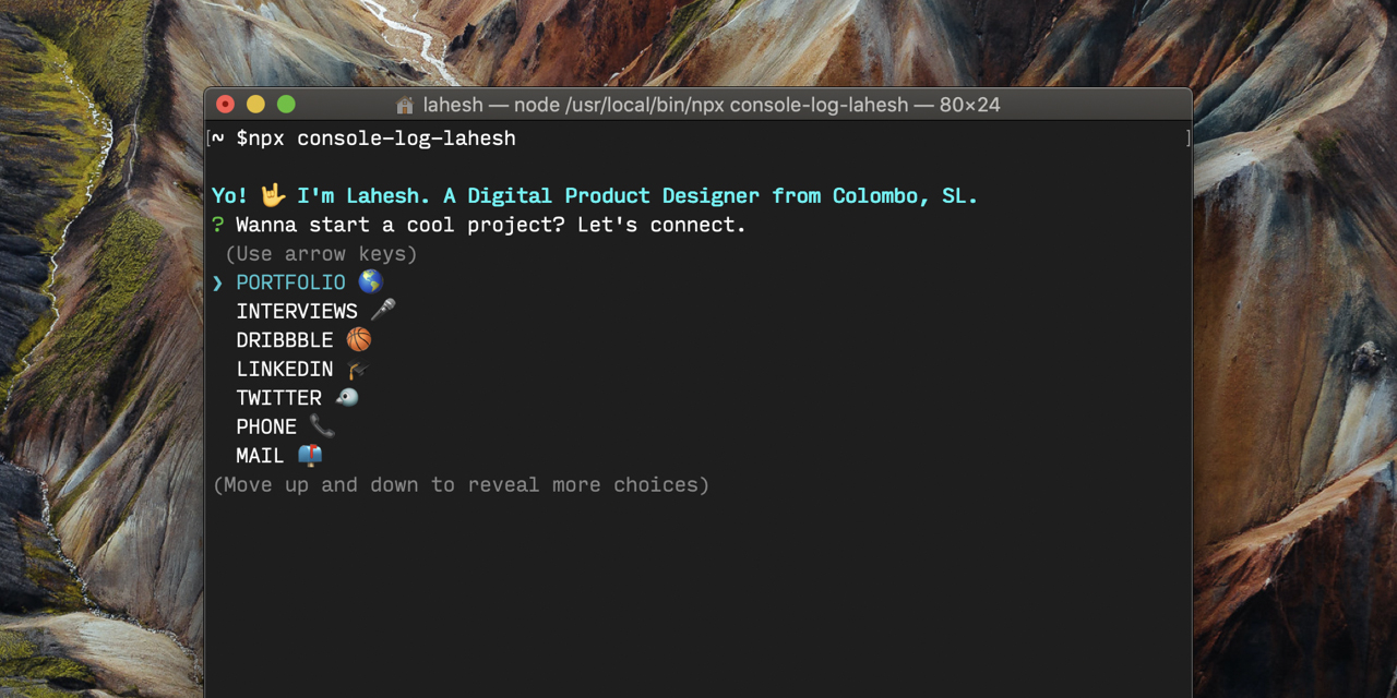 GitHub - laheshk/console-log-lahesh: An interactive CLI contact card.