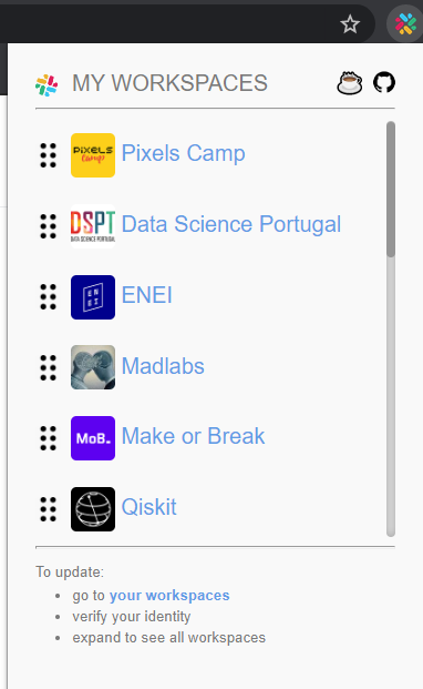 GitHub - msramalho/my-slack-workspaces: Browser extension that lists slack environments. easy.