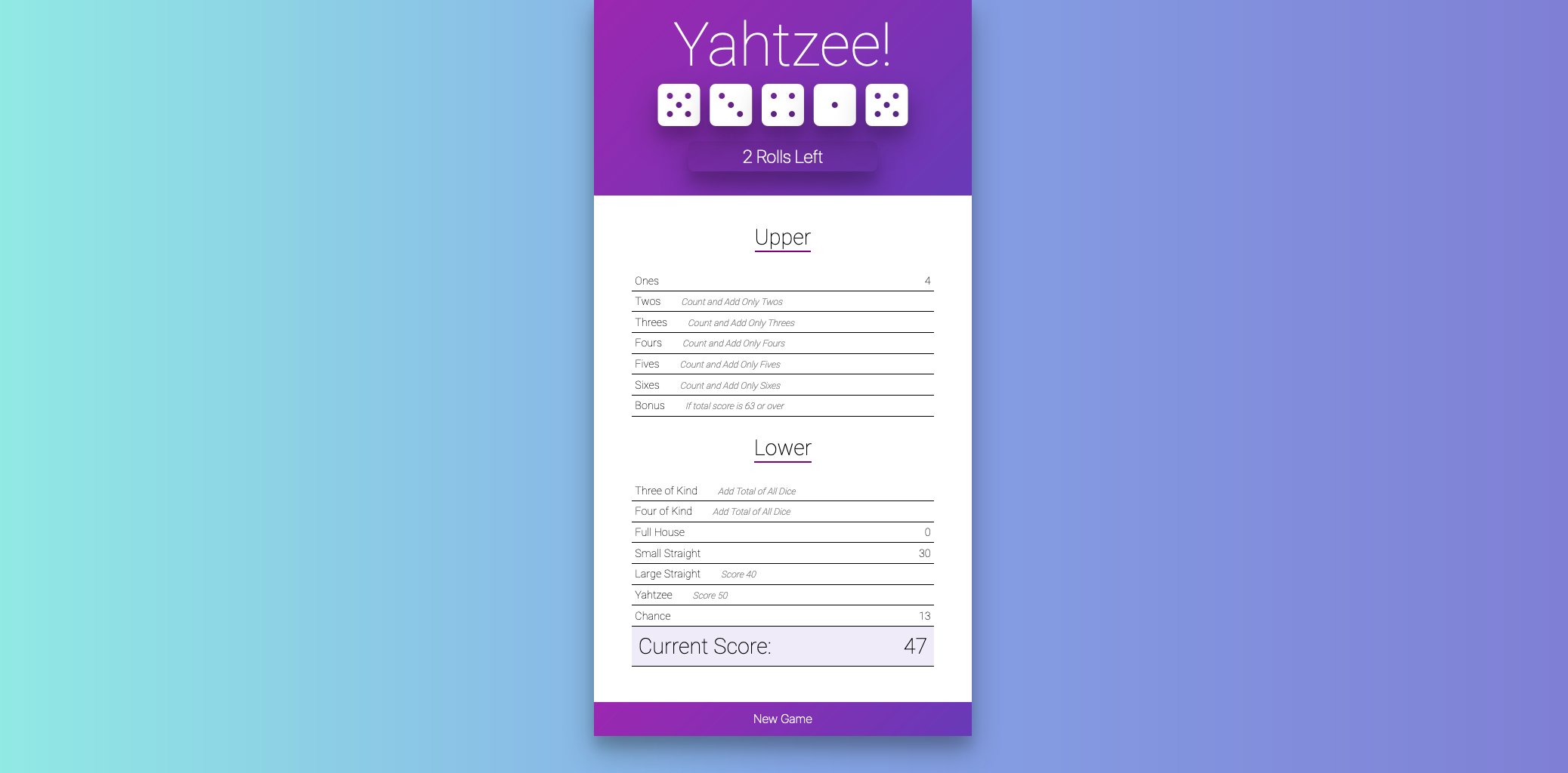 GitHub - TyeCampbell/react-yahtzee