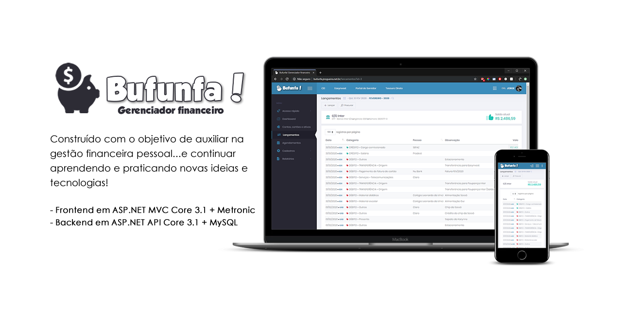 GitHub - jlnpinheiro/bufunfa: Sistema web para auxiliar na gestão financeira pessoal, construído ...