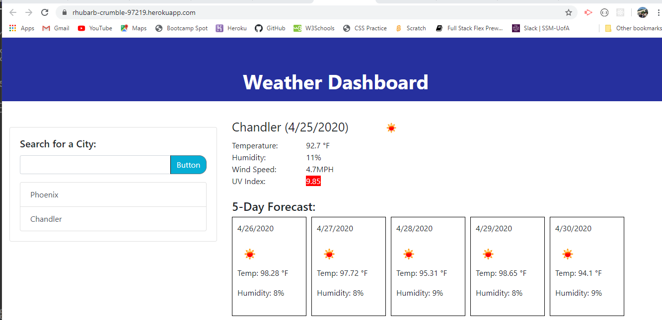 GitHub - JimGreasley/Weather-Dashboard: This app displays the current ...
