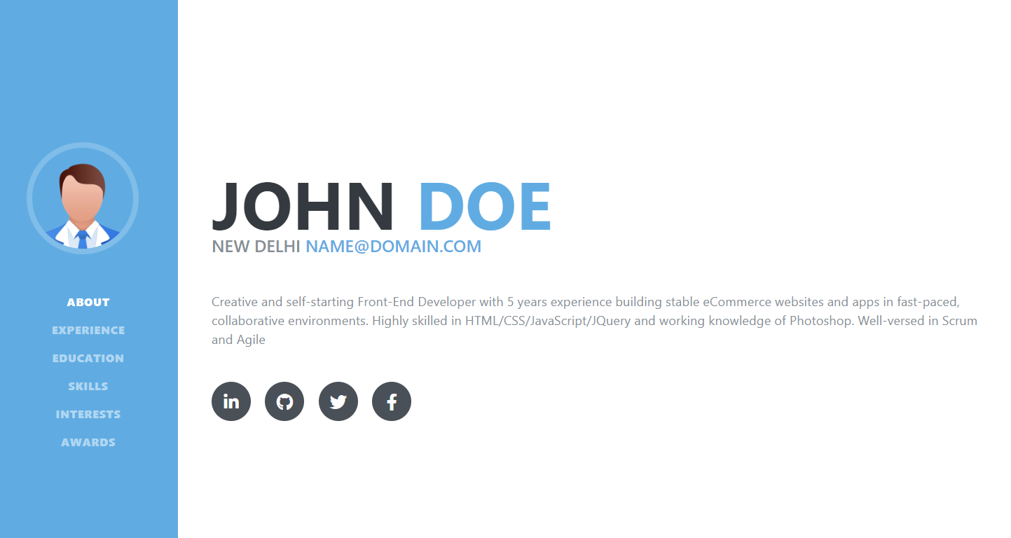 GitHub - ergauravsharma/Sample-Resume: A Bootstrap 4 resume/CV theme