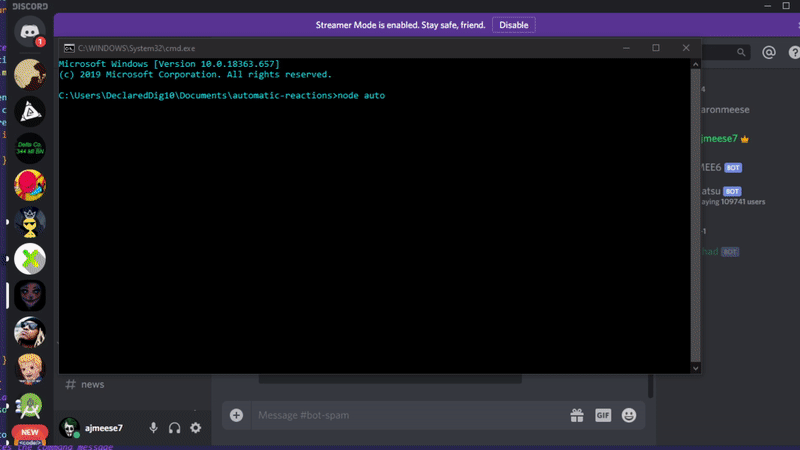 GitHub - ajmeese7/automatic-reactions: Discord react to every message a user sends