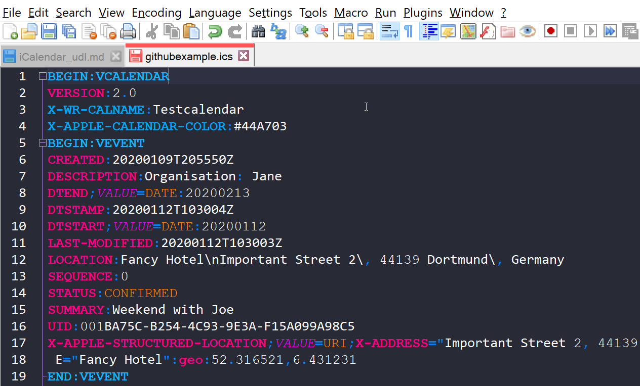 Github Zorwaldicalendar Udl Notepad Udl User Defined Language Files For Icalendar Ical Ics