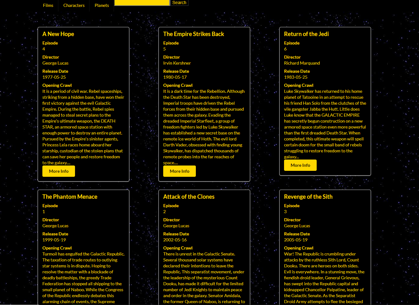 Github Tmuzughiswapi Api Simple Site Pulls And Propagates Data From Swapi Api Data Is
