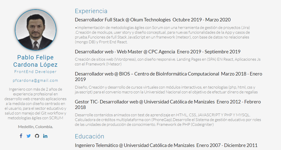 Github Pfcardona Curriculumvitae Curriculum Vitae Pablo F Cardona With React Hooks