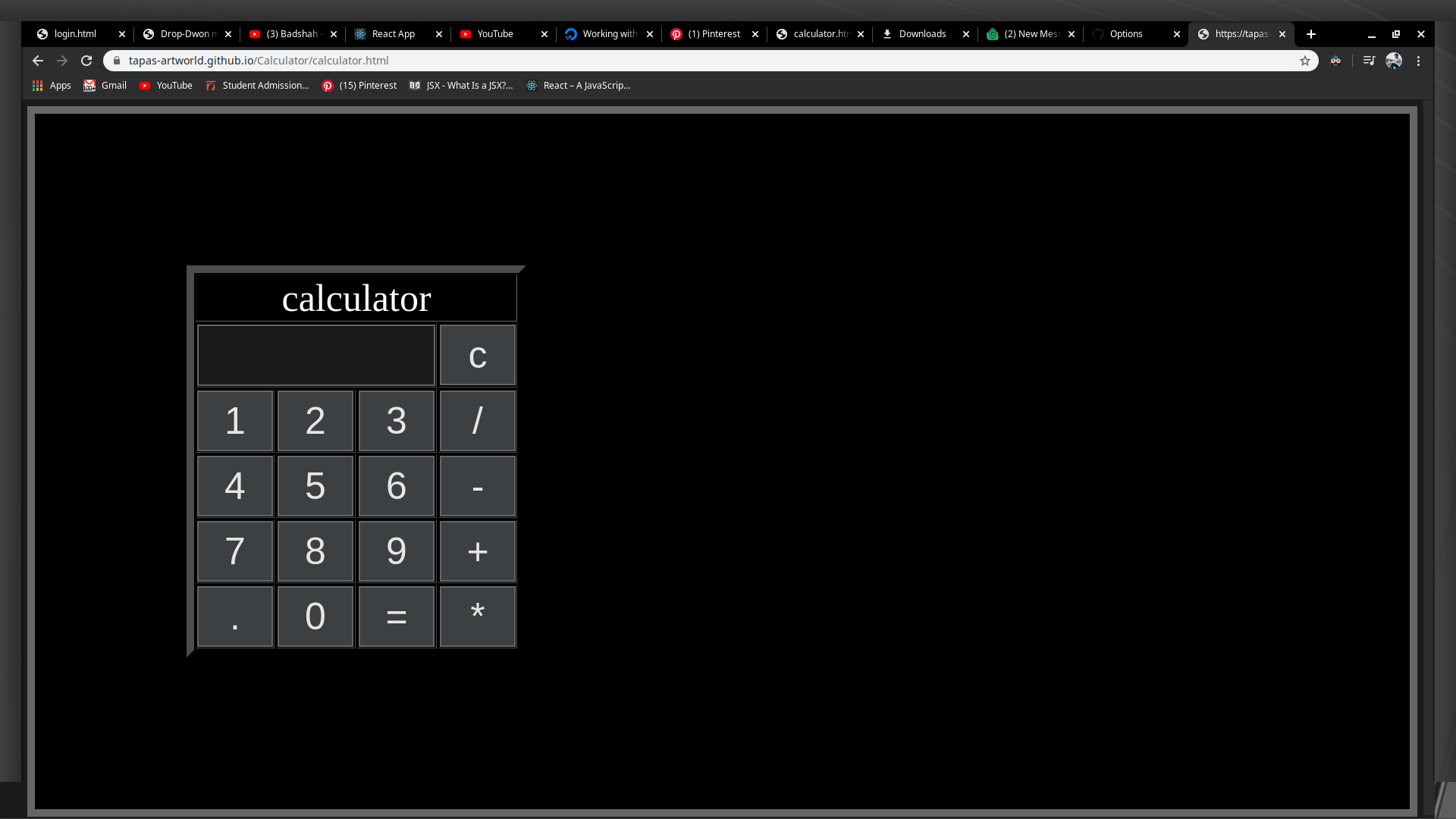 GitHub - tapas-artworld/Calculator: calculator using html, css and js