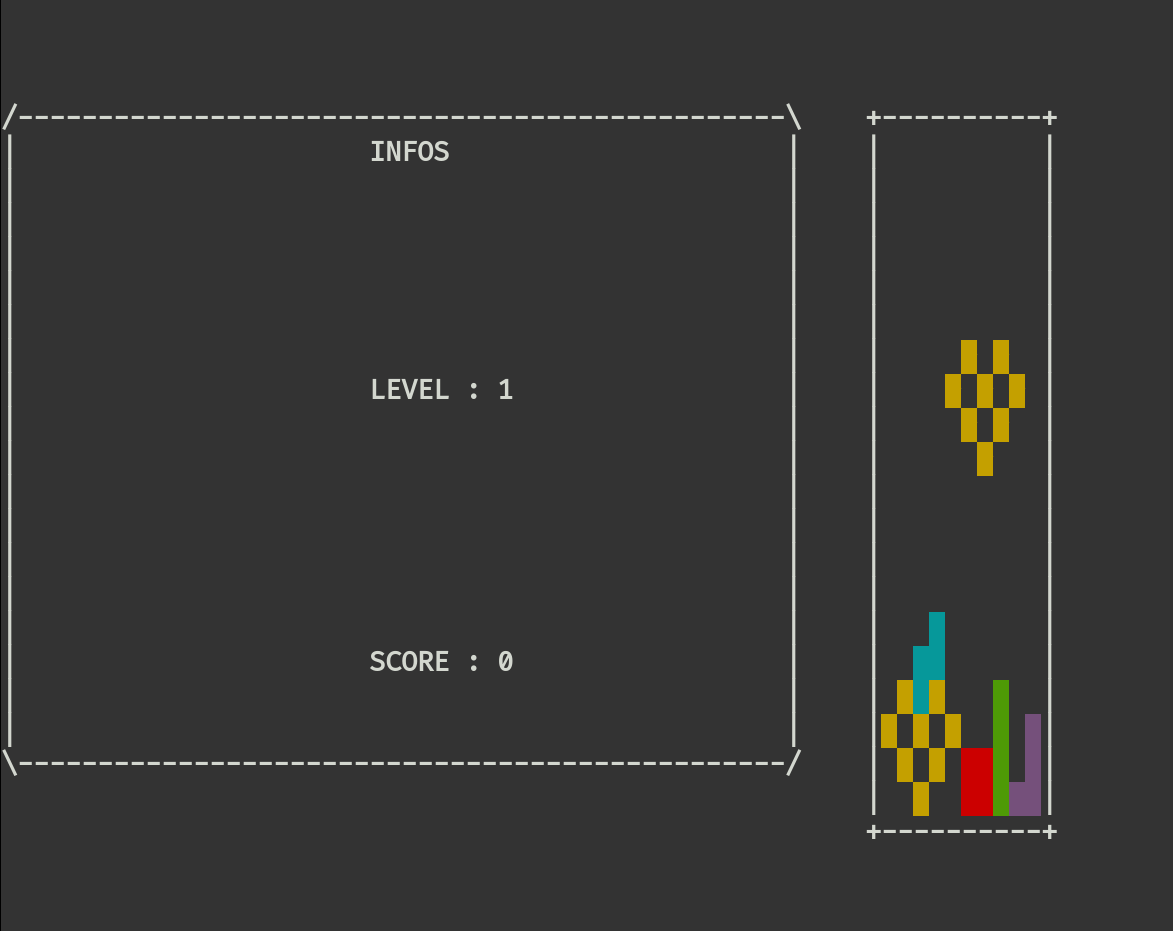 GitHub - antwxne/Tetris: First year project. Tetris in ncurses. GitHub - antwxne/Tetris: First year project. Tetris in ncurses.