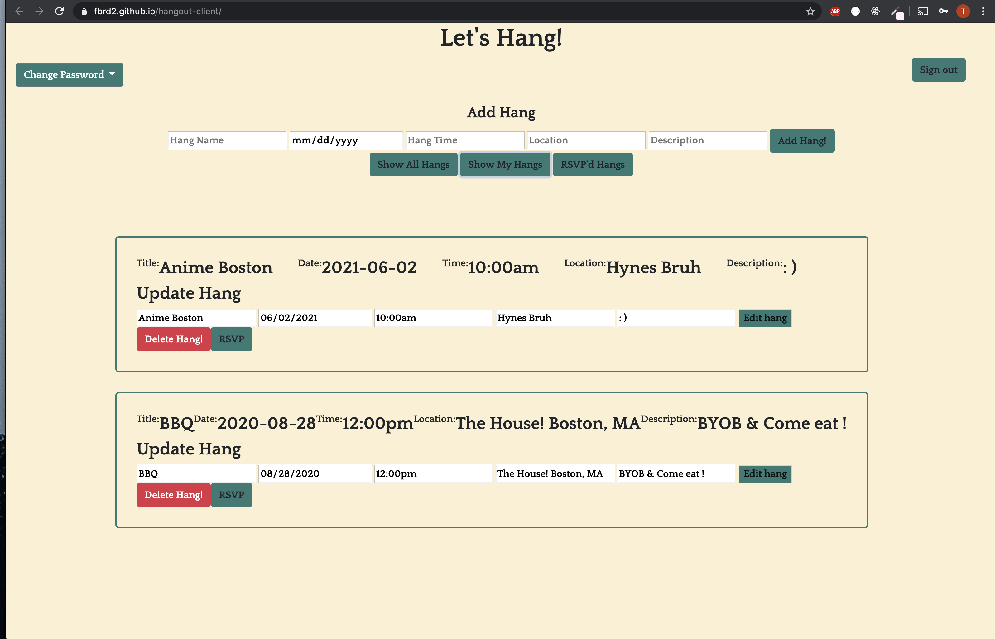 GitHub - FBRD2/hangout-client: Front-end repo for Events creator/viewer page
