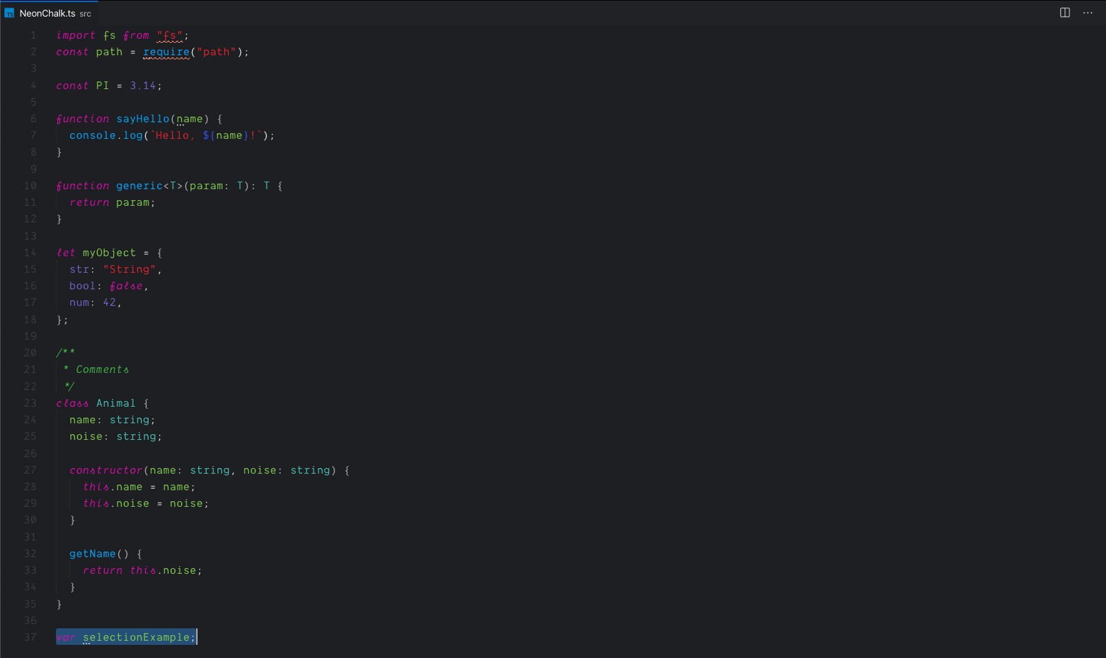 GitHub - brandonburrus/vscode-neon-chalk-theme: Visual Studio Code ...