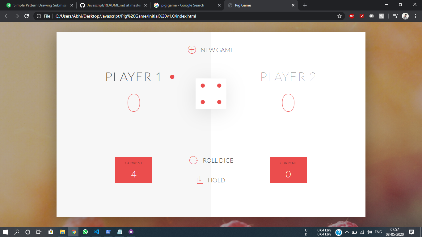GitHub - abhirahul96/Pig-Game: Dice game using HTML5, CSS3 and JavaScript