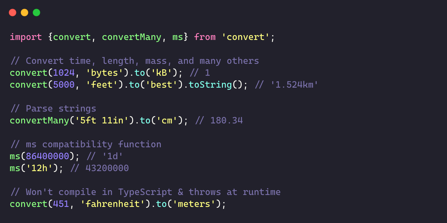 GitHub Jonahsnider convert The Smallest Fastest Library For Really