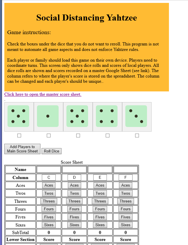 GitHub - jebslg/Social-Distancing-Yahtzee: Play Yahtzee even while social distancing