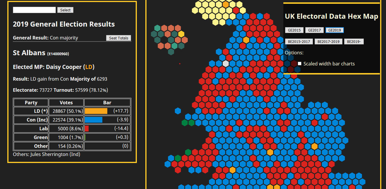 GitHub - jamesm2w/uk-hexes: UK Election Results on a Hex-Map