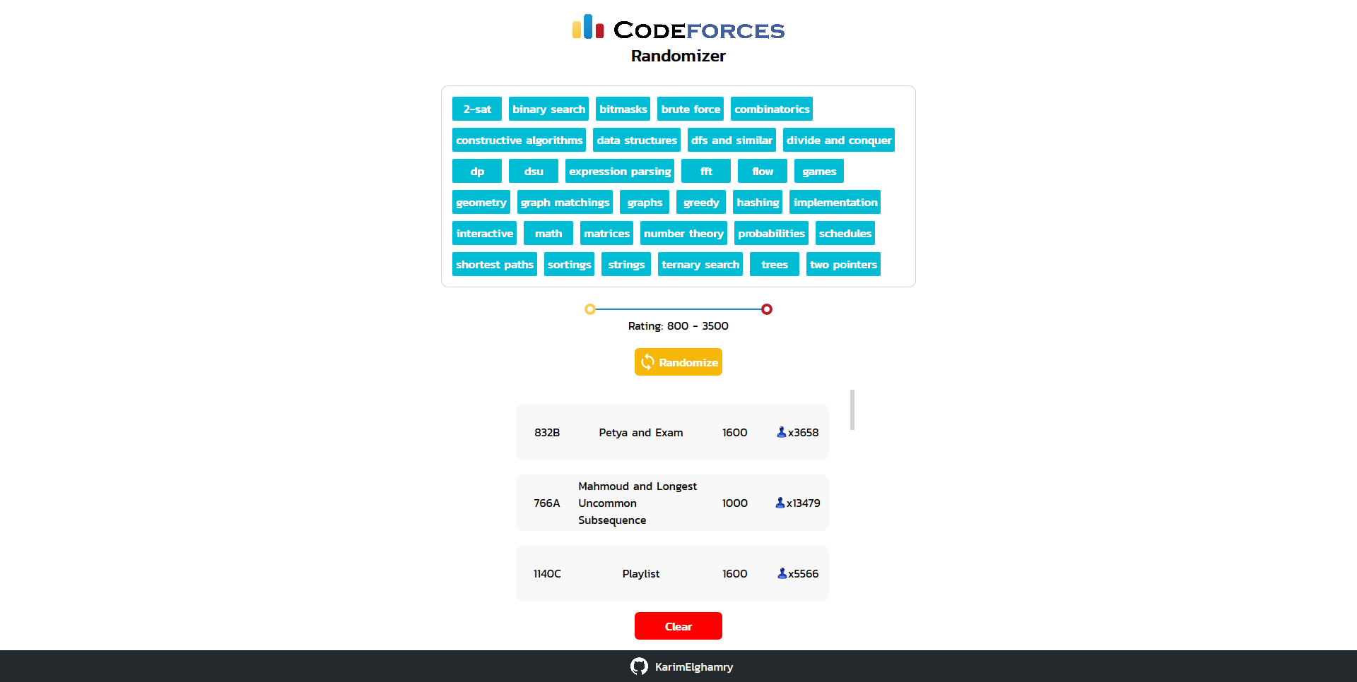 GitHub - KarimElghamry/Codeforces-Randomizer: website: https://karimelghamry.github.io ...