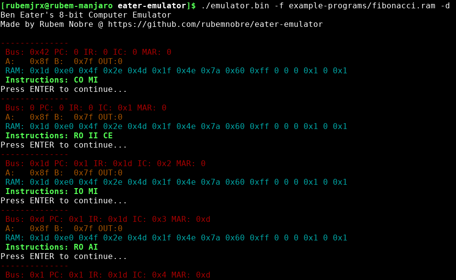 Github Rubemnobre Eater Emulator Emulator For Ben Eater S 8 Bit Computer