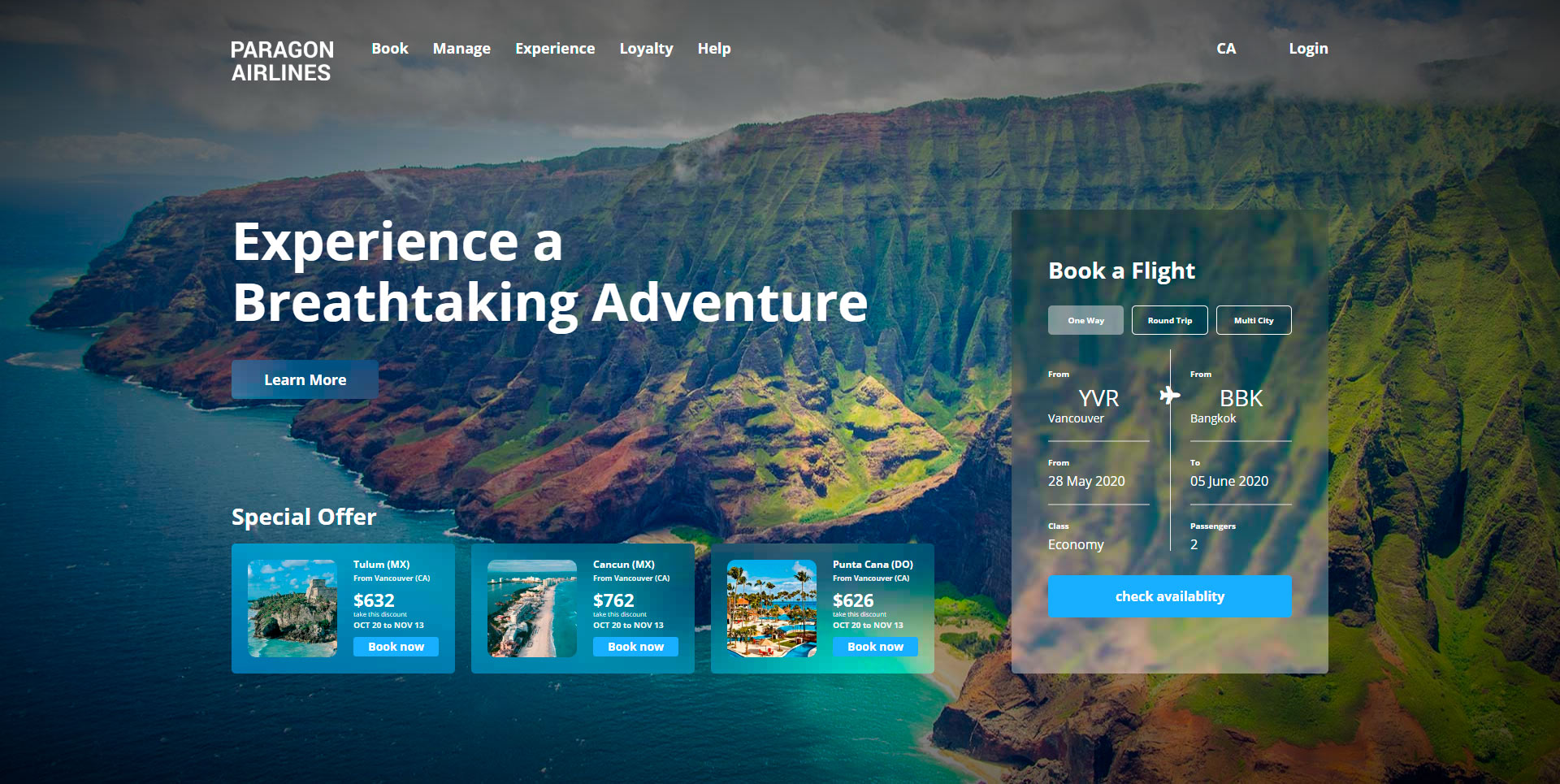 GitHub - davecast/paragon-airlines: Layout in html and css with some javascript, from a design ...