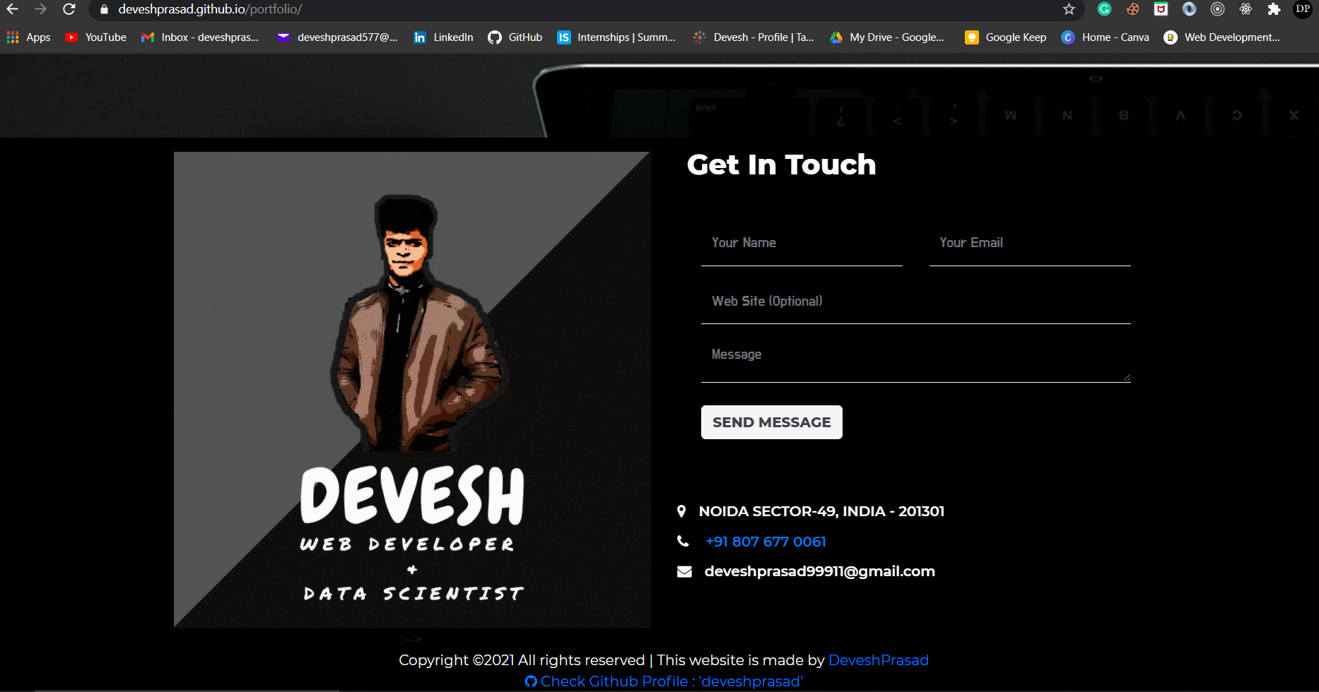 GitHub - deveshprasad/portfolio: Frontend Portfolio website