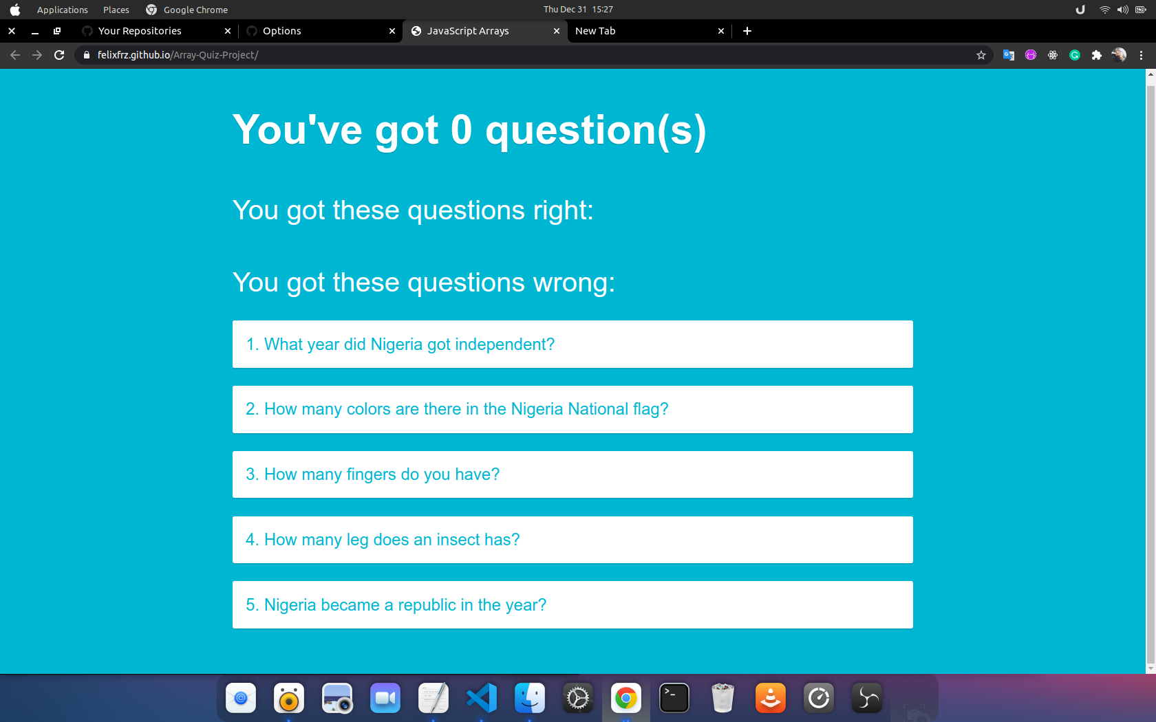 GitHub - felixfrz/Array-Quiz-Project: Array Quiz project