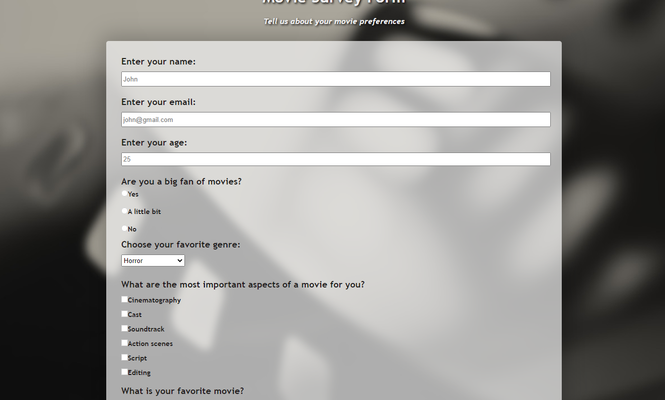 GitHub - karroge10/Movie-Survey-Form-Website: Fill in the survey form ...
